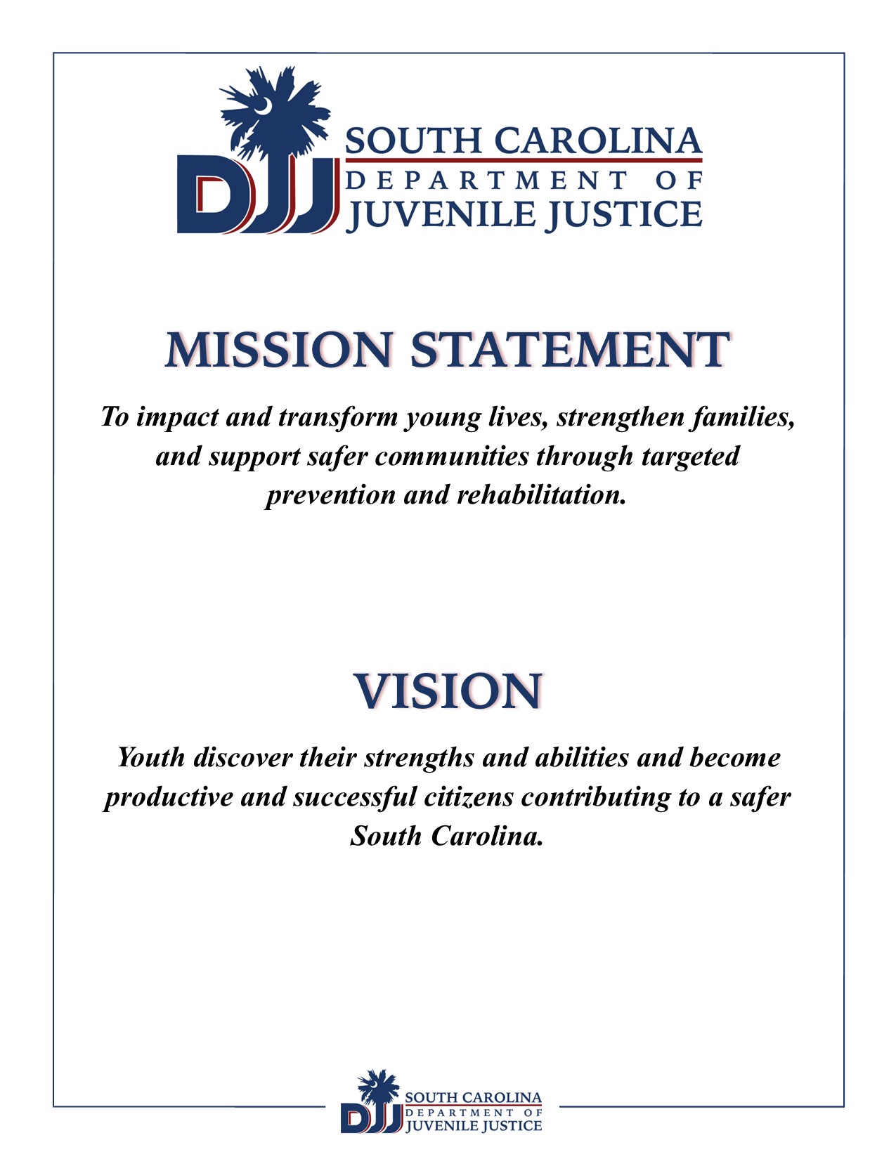 SCDJJ Announces Revised Mission and Vision Statements | South Carolina Department of Juvenile ...